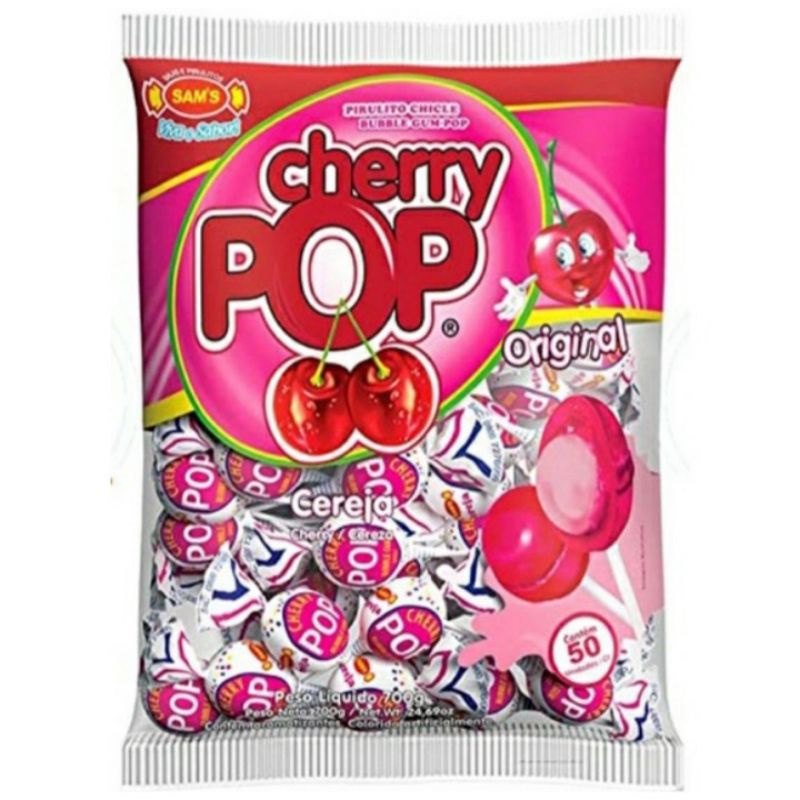 Pirulito Chicle Cherry Pop Pacote 700g c/ 50 unidades Cereja/melancia ...