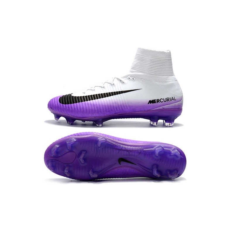 Chuteira Masculina Nike Mercurial Superfly V Fg Branca Roxa Cano Alto ...