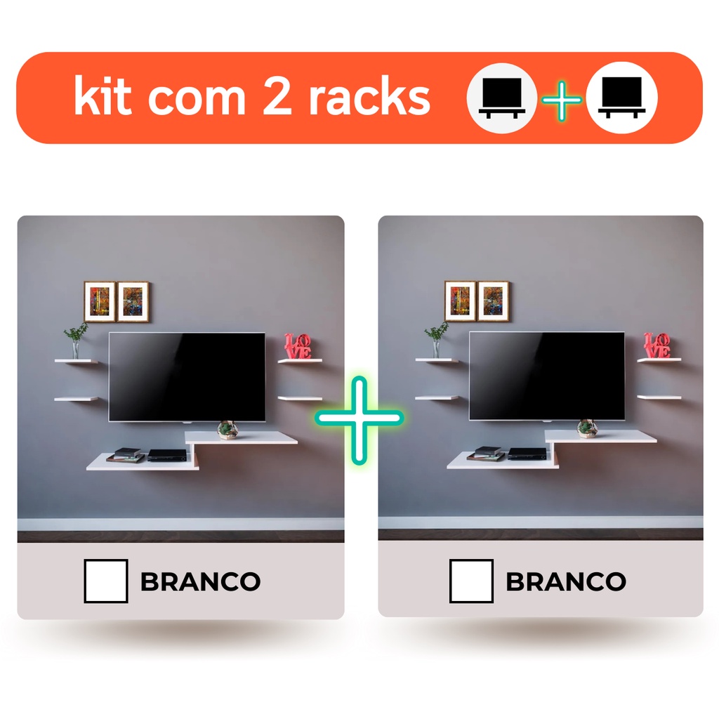 Kit com 2 conjuntos de Racks + Nichos para TV | em MDF Branco | Shopee ...