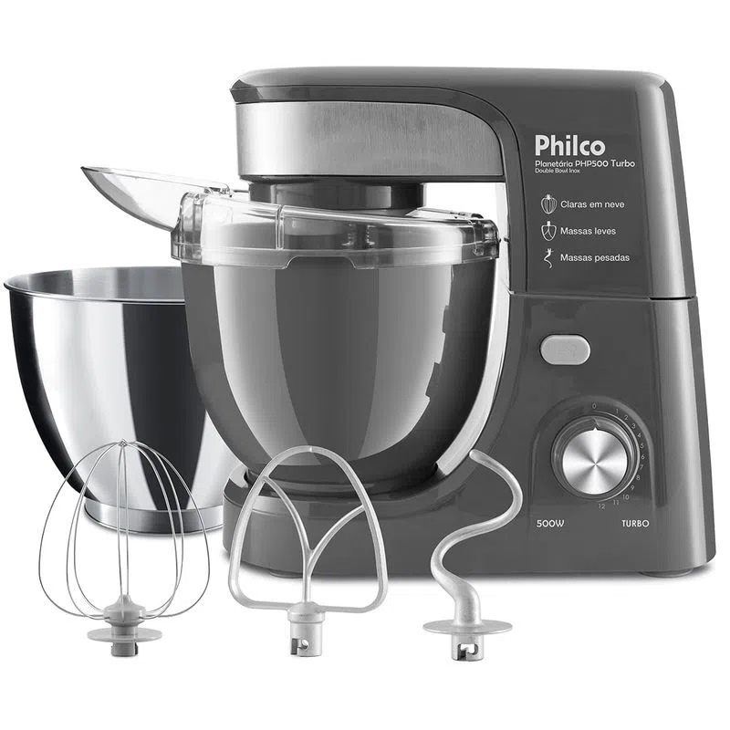 Batedeira Philco Planetária PHP500T Double Bowl Inox Turbo | Shopee Brasil