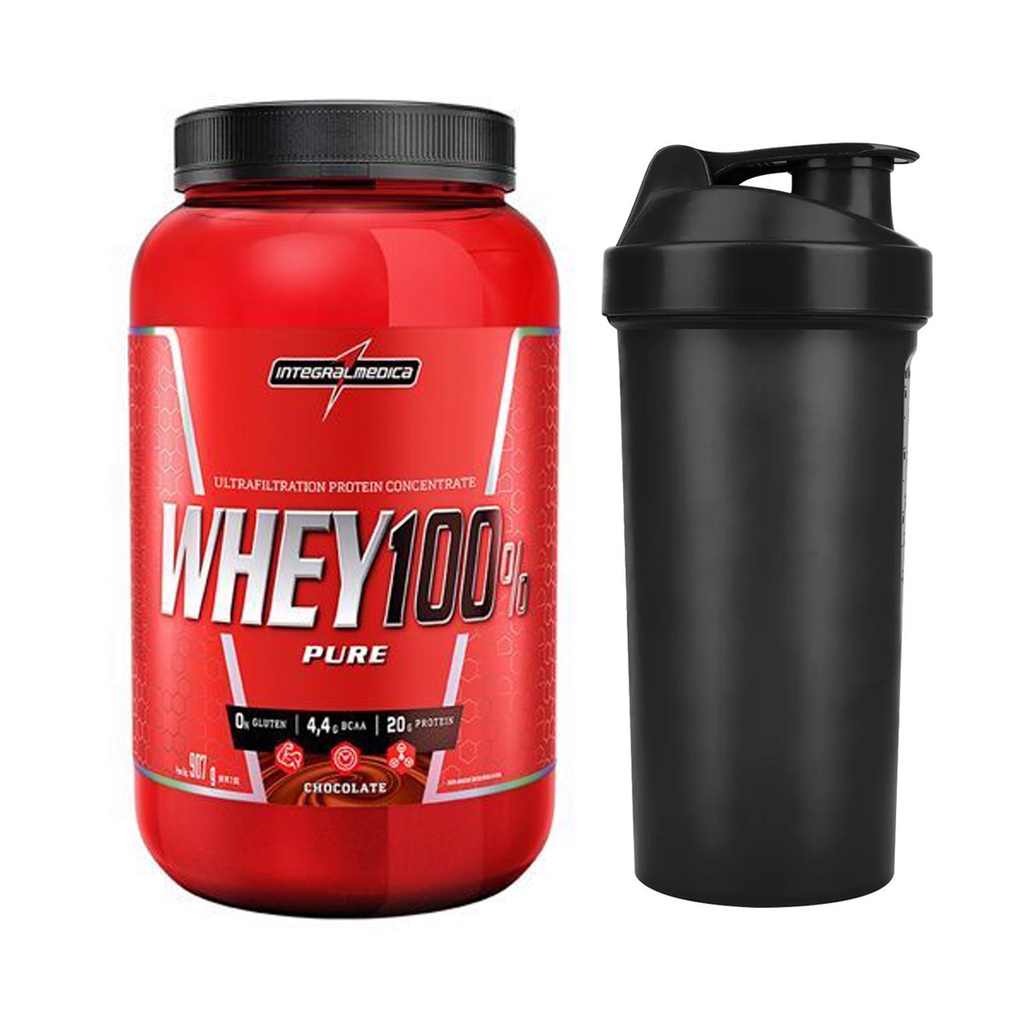 Whey Protein 100% Puro - 907g - Whey Protein concentrado + Coqueteleira - Vários sabores ...