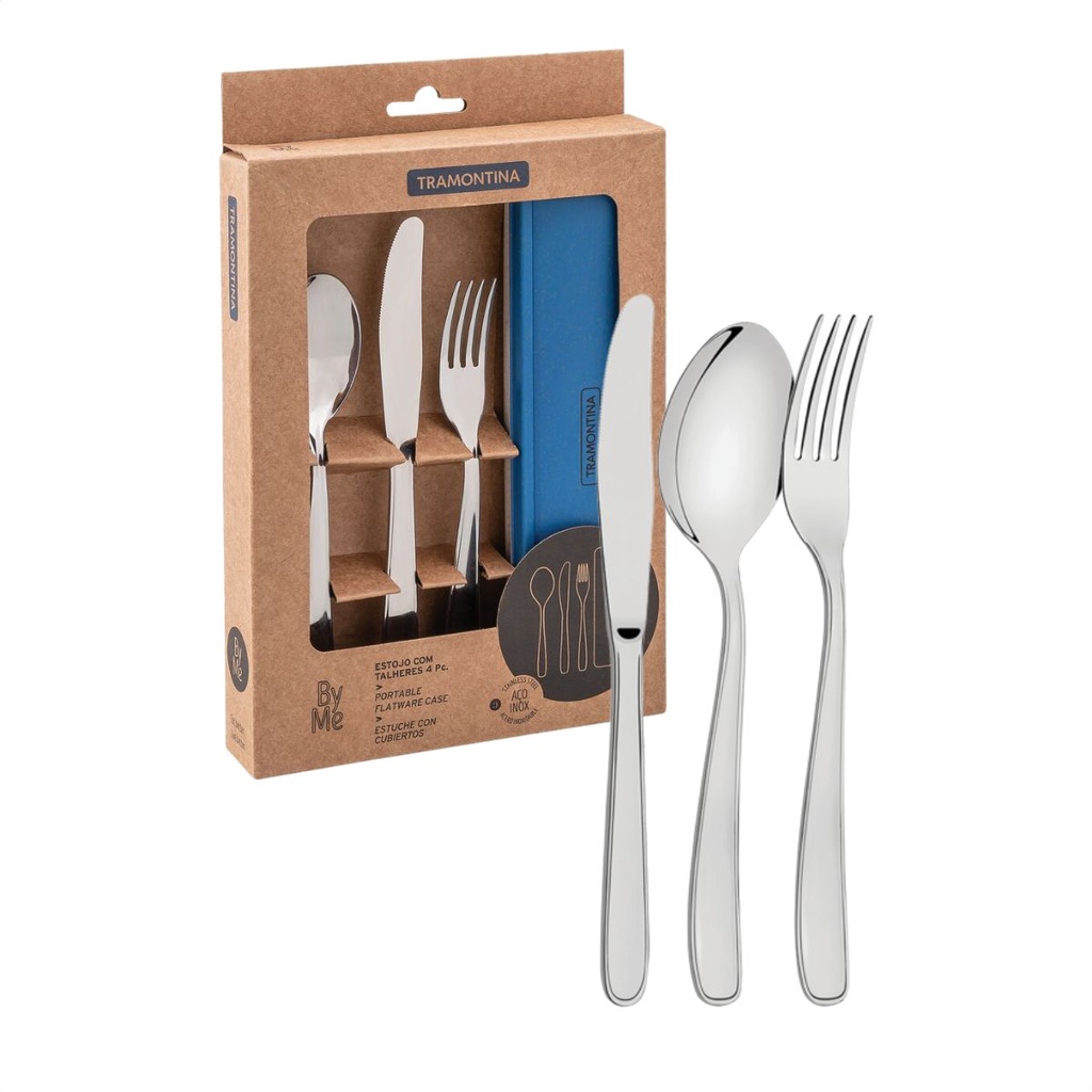 conjunto de talheres em inox com estojo azul tramontina - Escorrega o Preço
