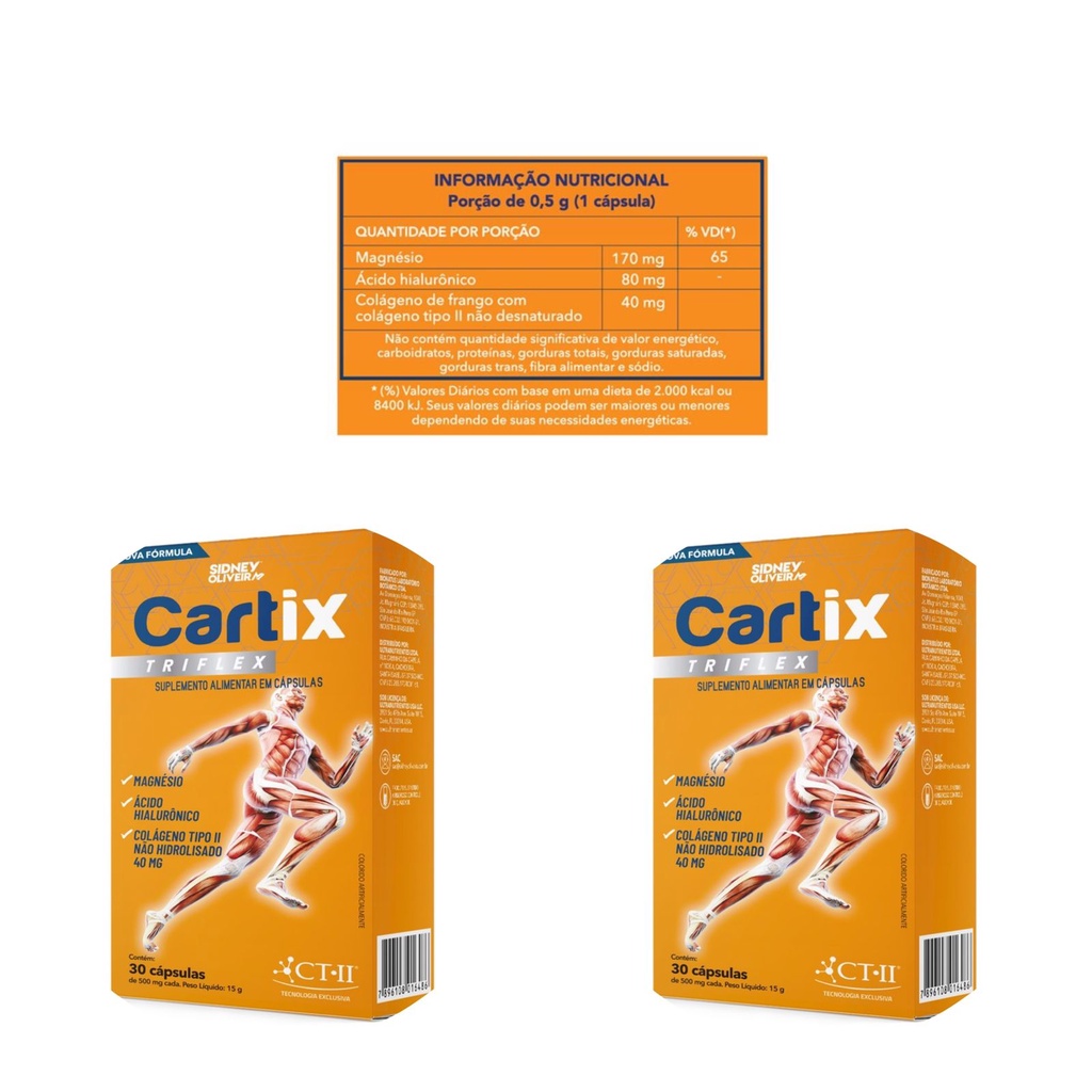 Kit Colágeno Tipo Ii + Ácido Hialurônico+ Magnésio Cartix Triflex 60 ...
