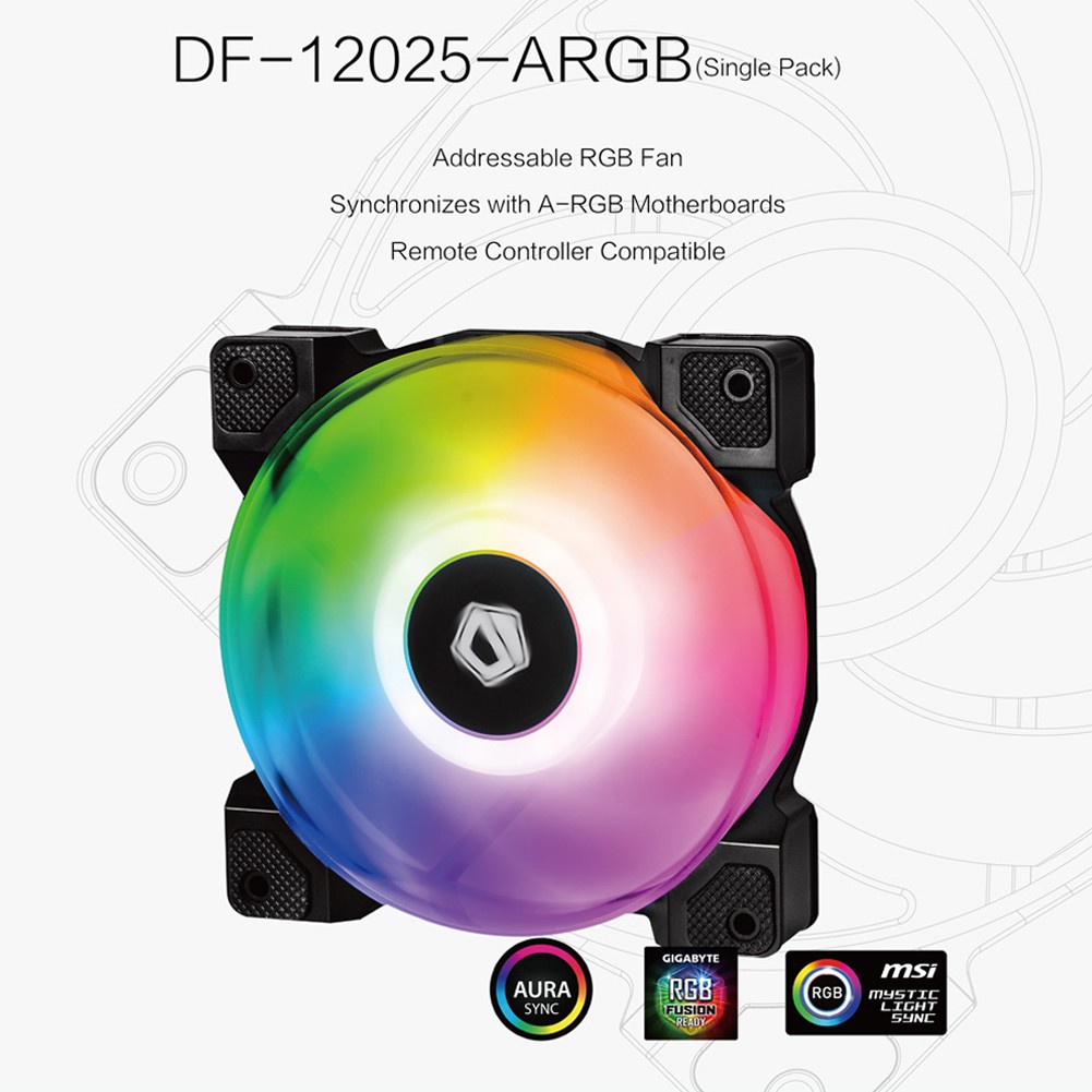 Ber DF-12025-ARGB PWM PC Case Fan 120mm Dual Ball Bearing Addressable ...