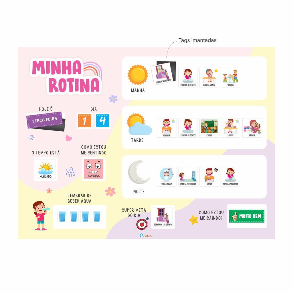 Quadro Educativo Rotina Infantil Imantado Minha Rotina Diária Quadro