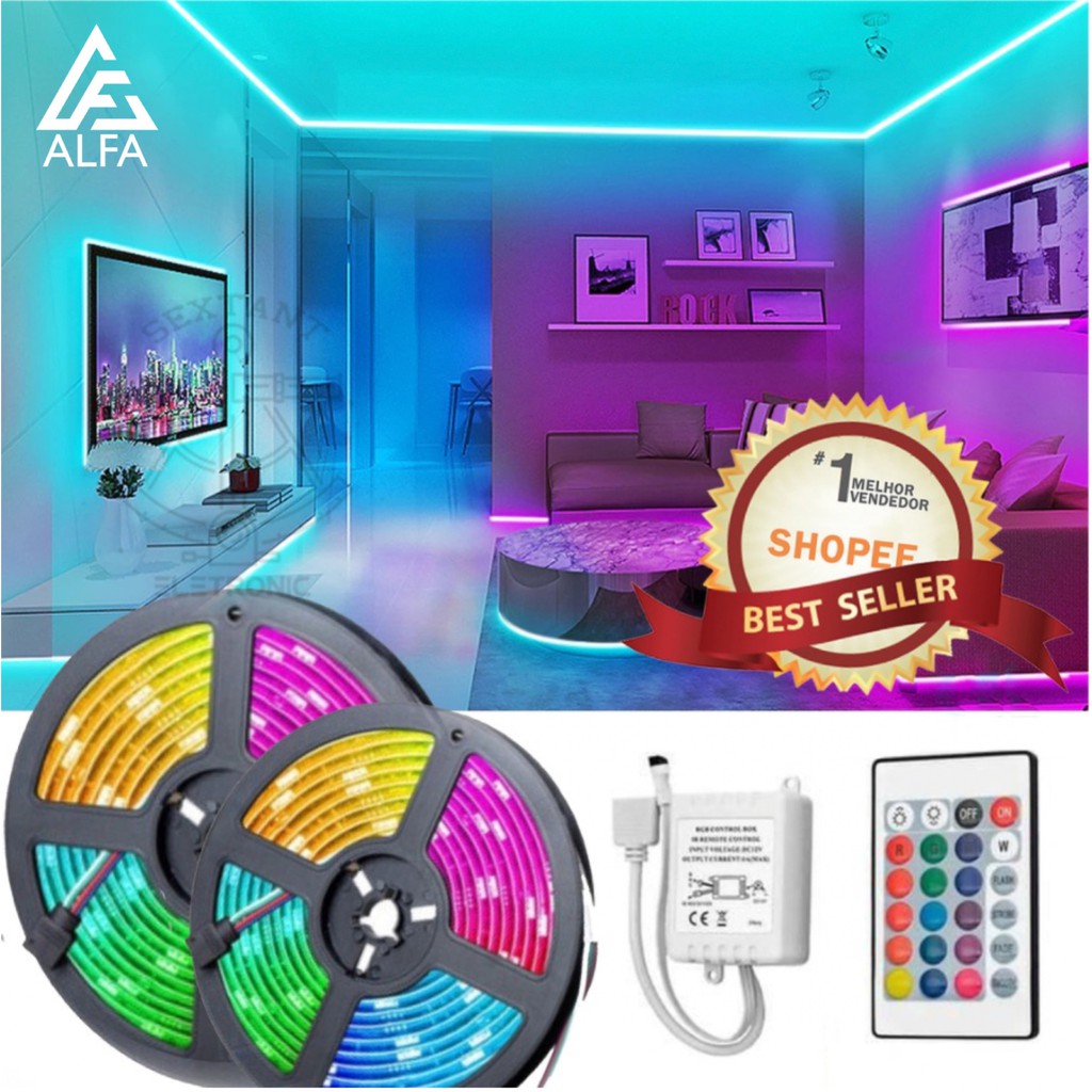 Fita Led Ultra Rgb 5050 5 Metros Com Controle Rolo 5m 16 Cores Colorida 300 Leds Aprova D'agua ...