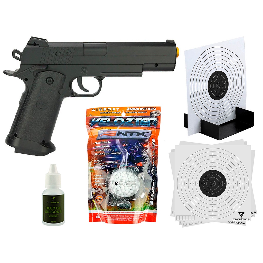 Pistola Arma Airsoft Spring Full Metal 1911 V18, BBs 2000un, Alvos ...