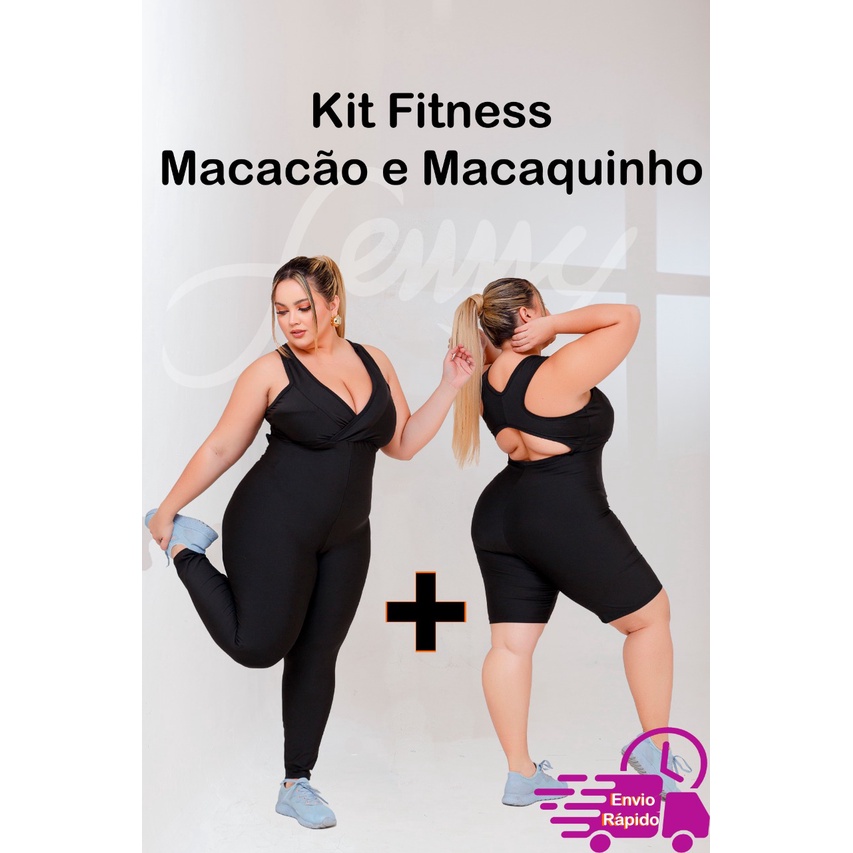 PLUS SIZE Kit 2 Macacão Fitness- CURTO (SHORT) e LONGO (CALÇA) | Shopee ...