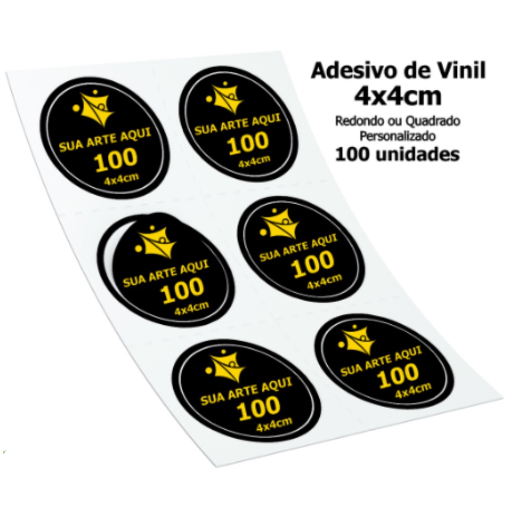 100 Adesivos 4x4cm PERSONALIZADO com Recorte VINIL BRANCO OU TRANSPARENTE | Shopee Brasil