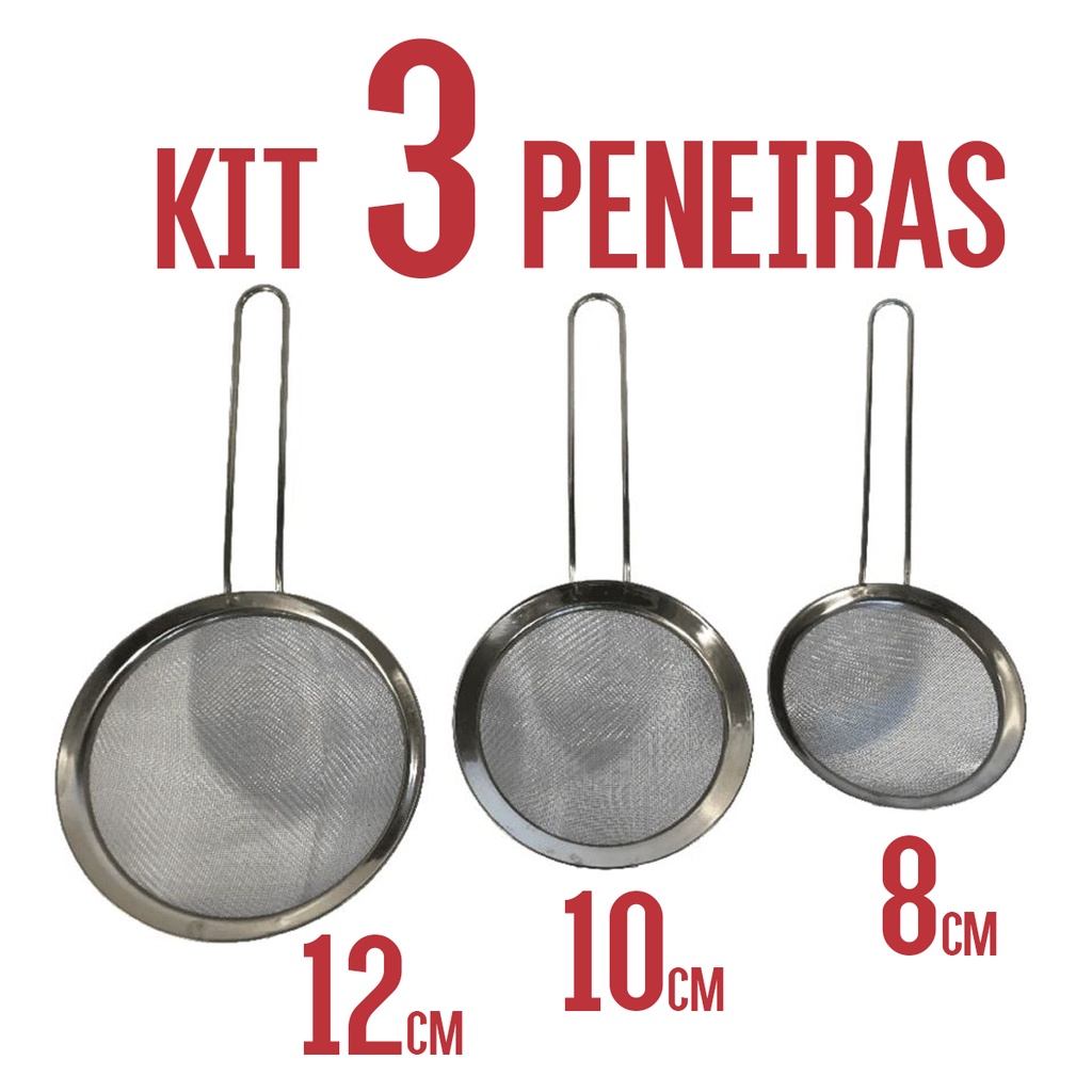 Peneira em Aço Inox Original, dimensões 10CM, 12CM, 14CM, 18CM, 20CM ...