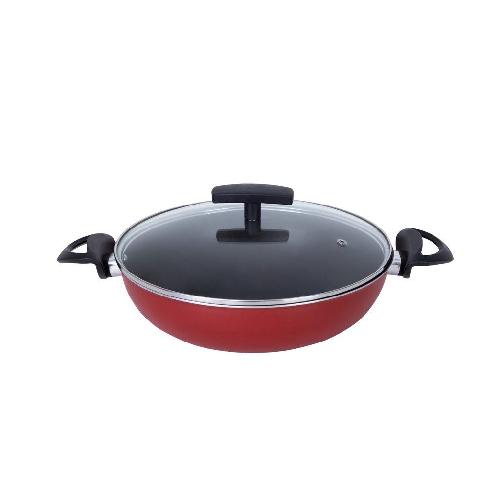 Frigideira Grande Caçarola Wok 28 Cm Teflon Antiaderente com Tampa de ...