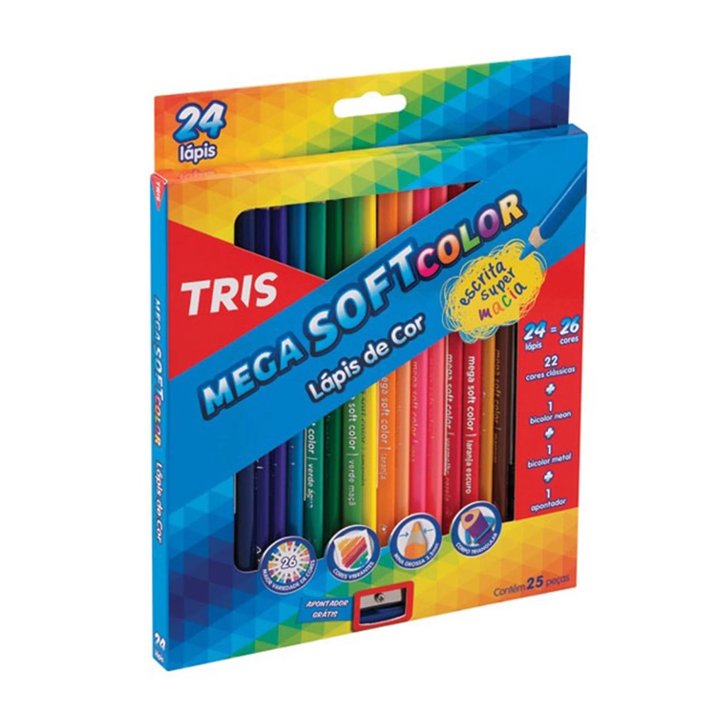 Lapis De Cor Tris C/24 Cores Classicas + 1 Lapis Bicolor Neon + 1 Lapis ...