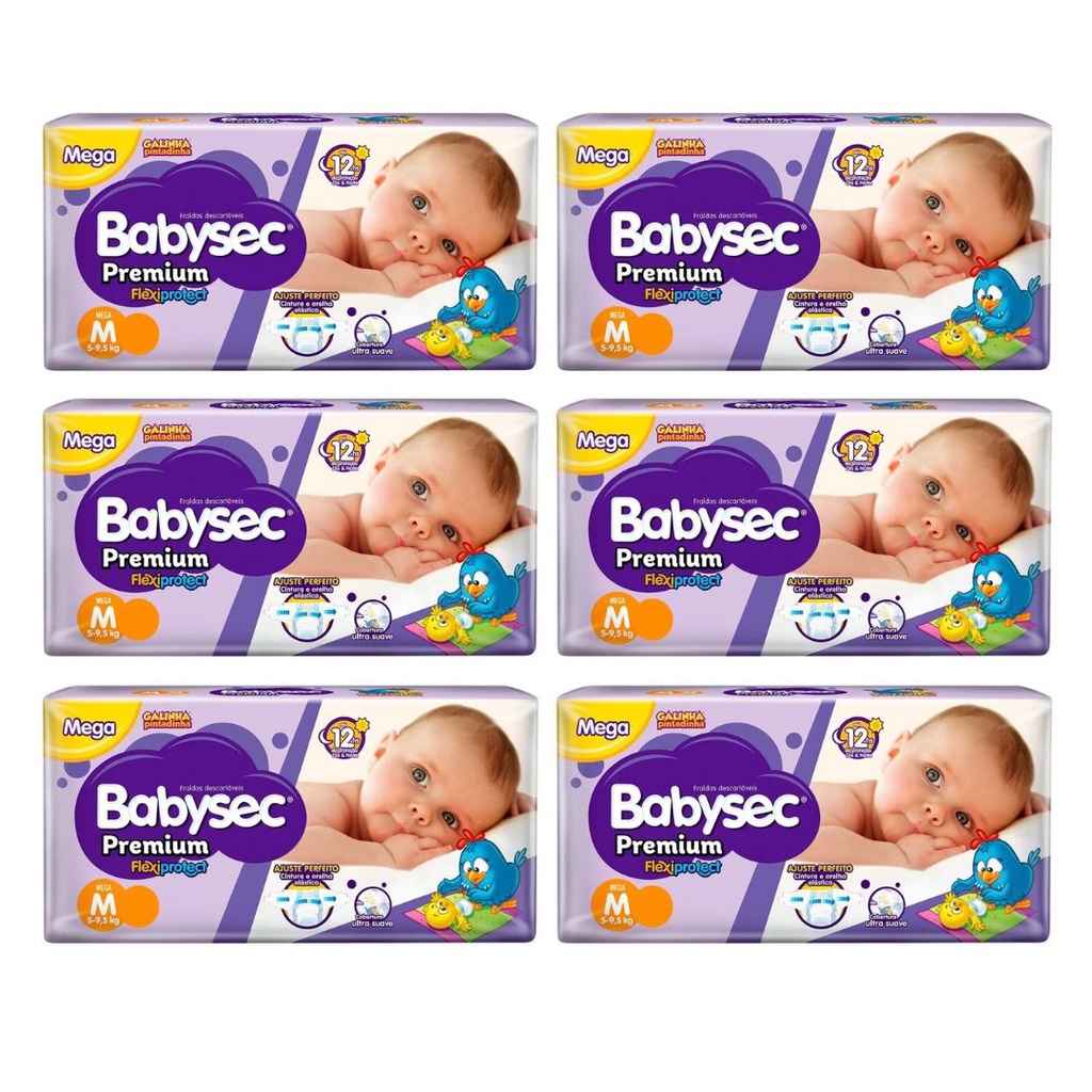 kit com 6 Pacotes Babysec Premium M - 34 Unidades (204un total ...