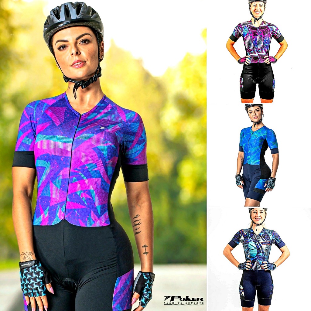 Macaquinho Feminino Poker Roupa de Ciclismo Fitness Feminina Bike Mtb | Shopee Brasil