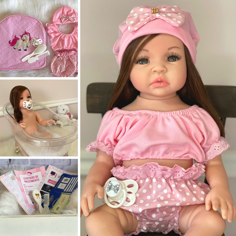Bebê Reborn Boneca Realista Pode Molhar Corpo Silicone E Acessórios ...