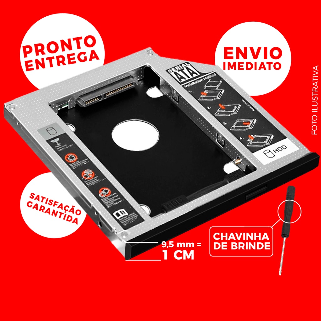 Adaptador Caddy para HD e SSD Sata Gaveta DVD Notebook 9,5mm ...