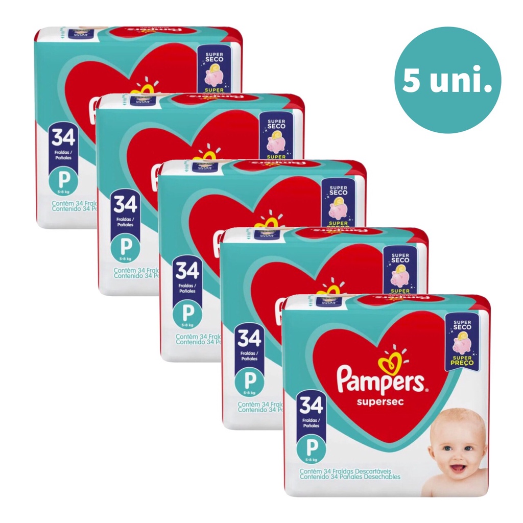 Kit 5 Pacotes Fralda Descartável Infantil Pampers Supersec Barato ...