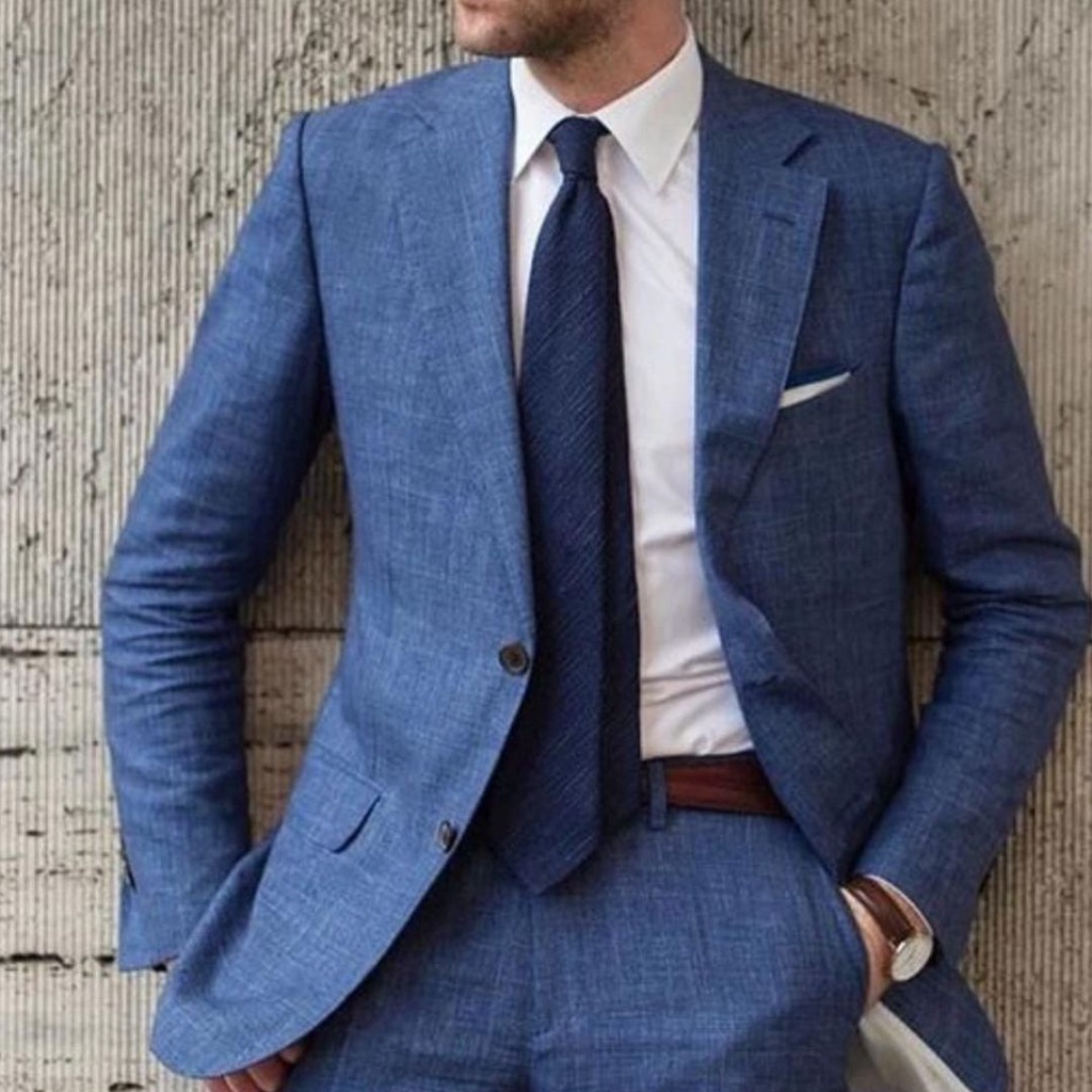 Terno Microfibra Slim Fit Masculino - Azul Melange | Shopee Brasil