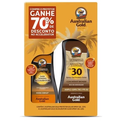 Kit Australian Gold Protetor Solar FPS 30 237ml + Acelerador Bronzeador ...