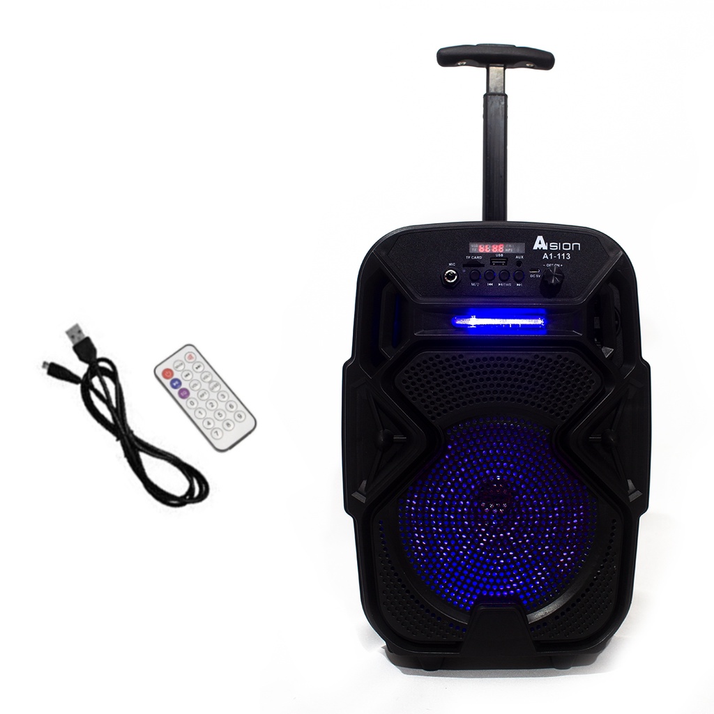 Caixa De Som Bluetooth A1-113 FM USB Cartão de Memória Karaokê Amplificada 10w Com Rodinhas Led ...