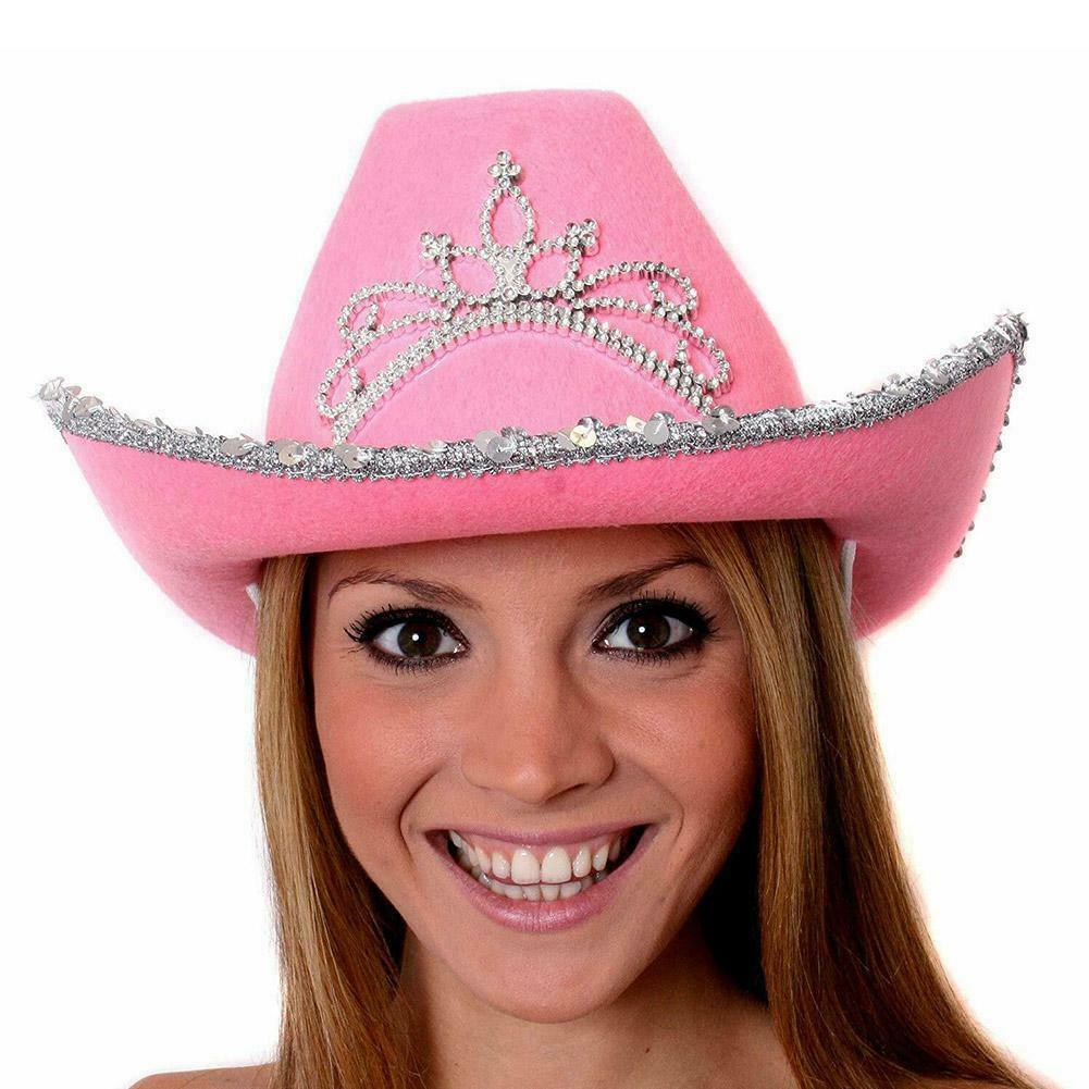 Chapéu Rosa Cowboy Com Tiara West Cowgirl Fantasia Vestido Hen Party ...