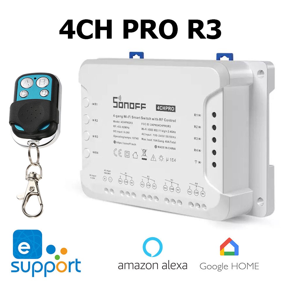 Sonoff 4ch Pro R3 4 Canais Wifi Rf 433mhz + Controle Remoto | Shopee Brasil
