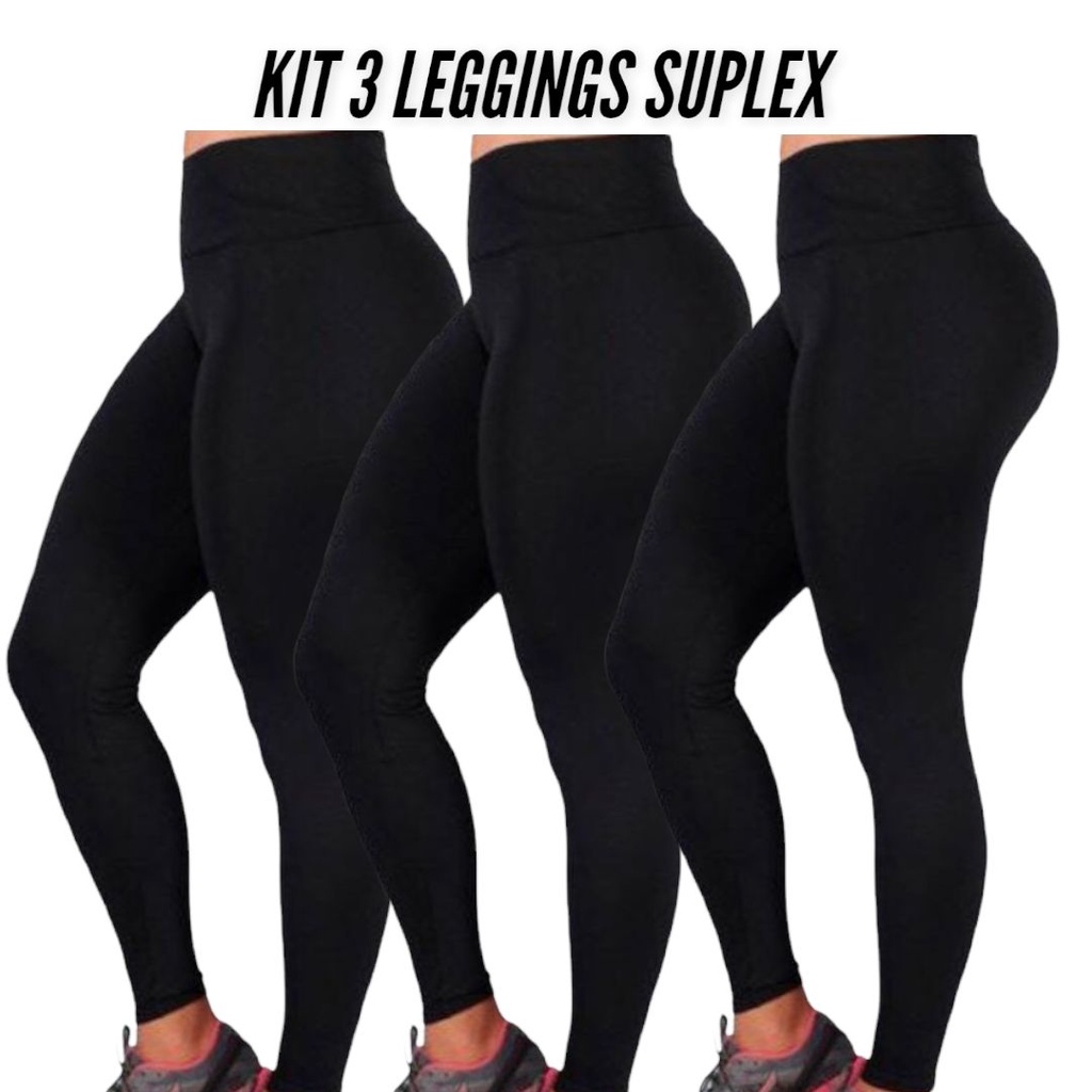 Kit 3 Legging Feminina Suplex Academia Cos Alto Fitness confortável ...