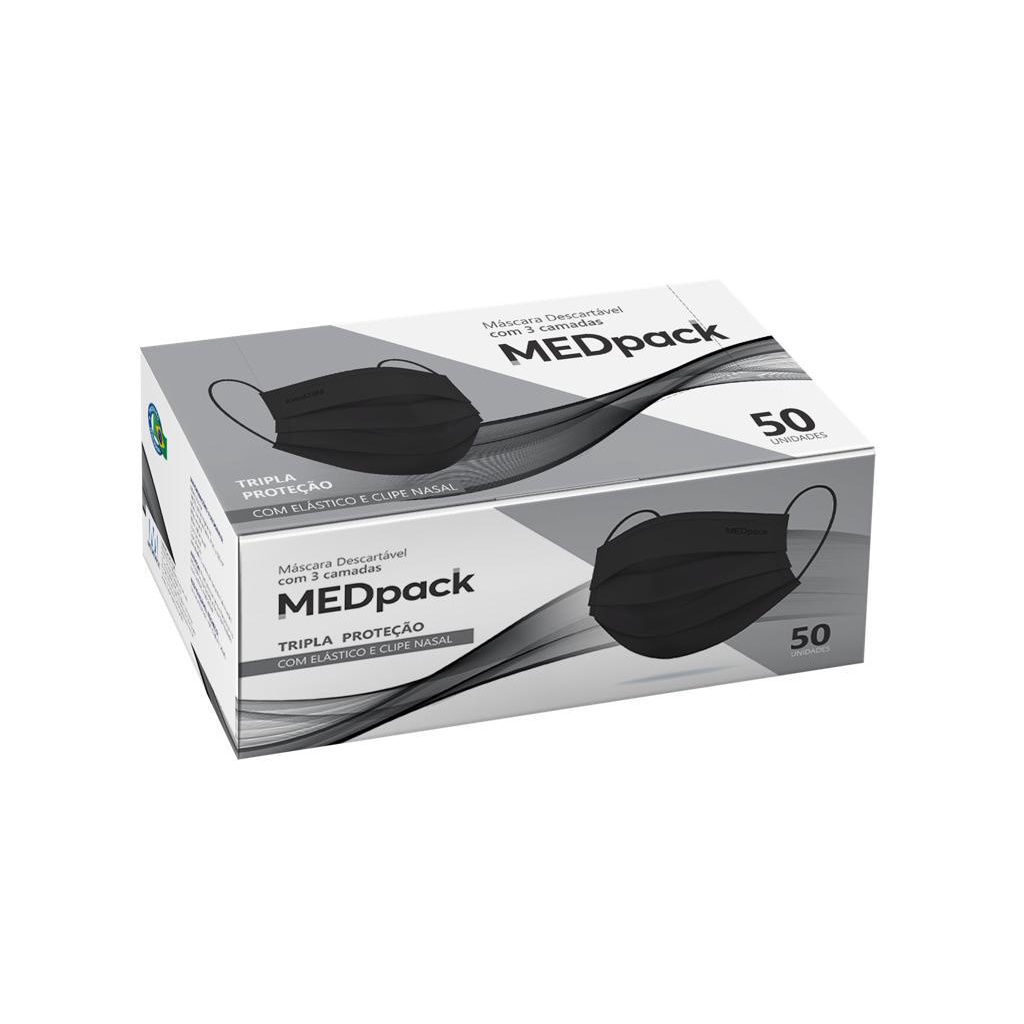 Mascara Descartavel tripla PRETA Elastico CX 50 Unds Medpack | Shopee Brasil