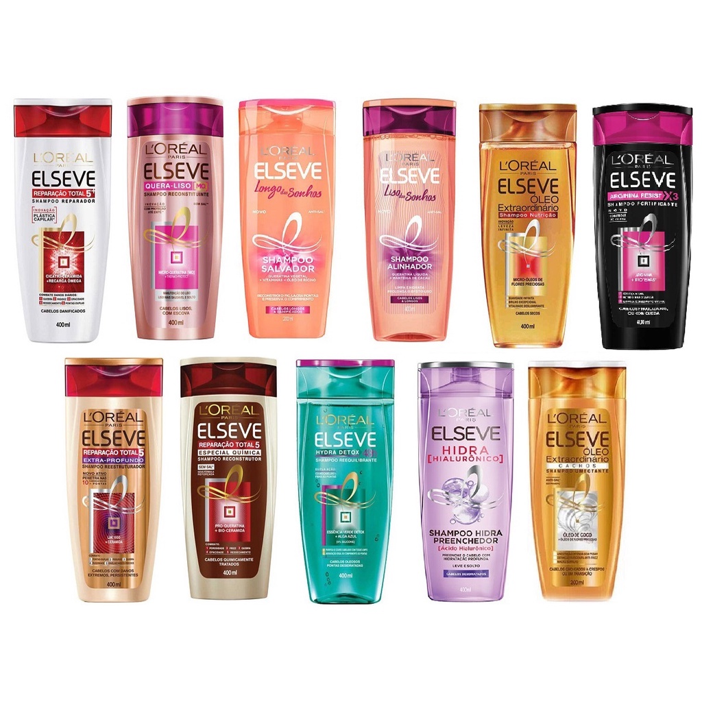 Elseve shampoo grande 400mL limpa hidrata brilho fortalece Loreal todos ...