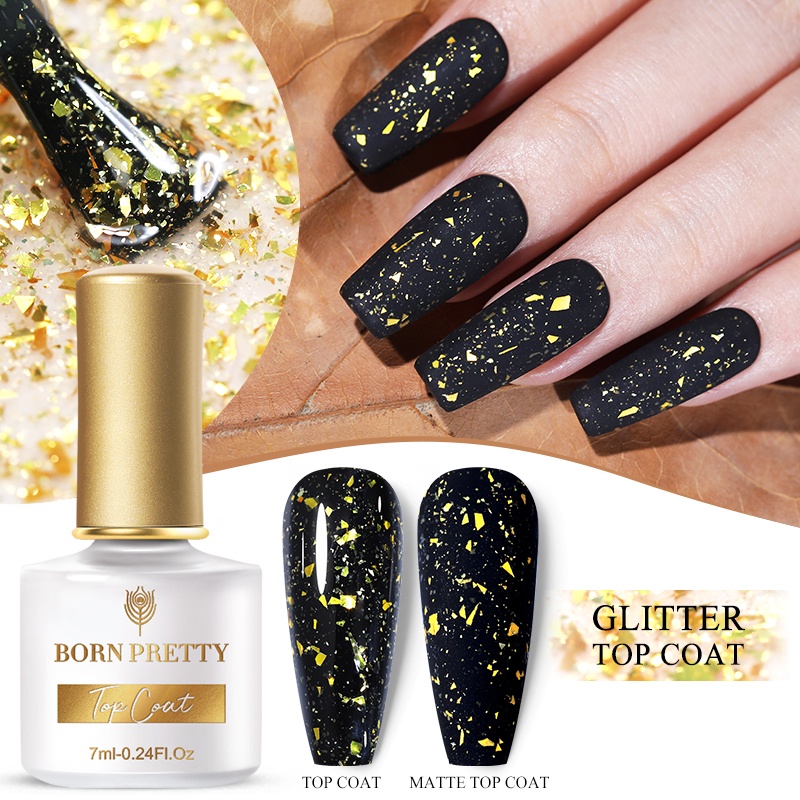 BORN PRETTY 7ML Glitter Top Coat Gold Rose Gel De Unhas Função ...