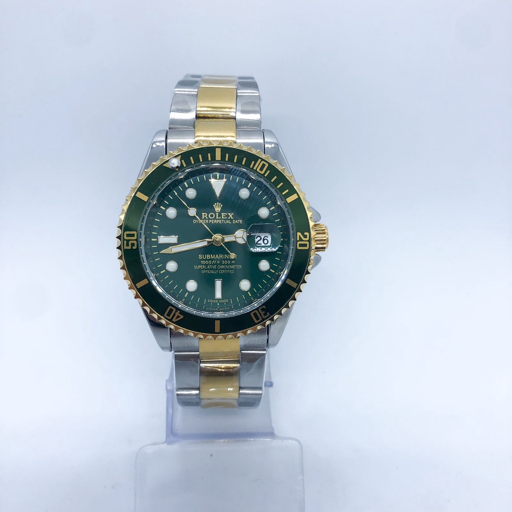Relogio rolex misto prata/dourado fundo verde submariner masculino luxo ...