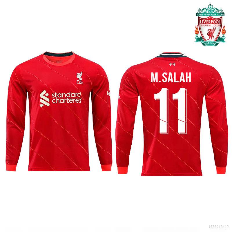 Liverpool FC 2021-2022 Manga Longa Jersey Salah Virgil Plus Size Equipe ...