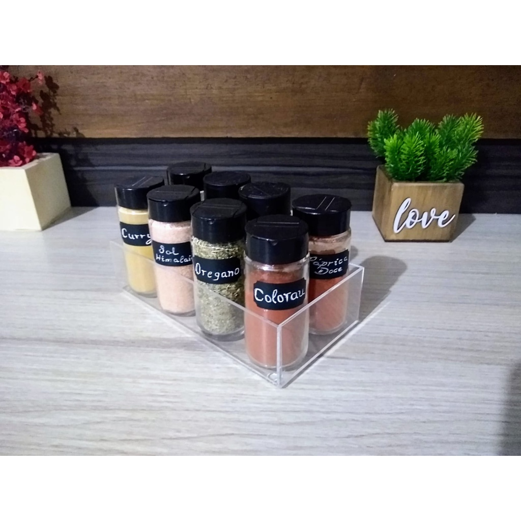 Potes Tempero Porta Condimento Bandeja de Acrilico Cozinha Kit 8 ...