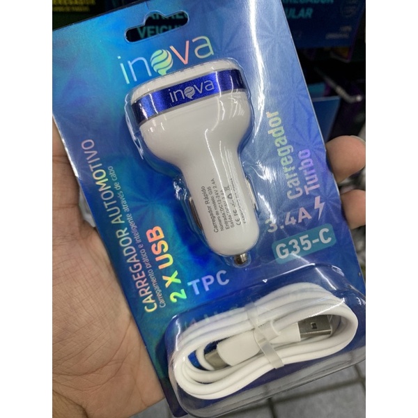 Carregador veicular Inova Com duas entradas USB e Cabo Extra | Shopee ...