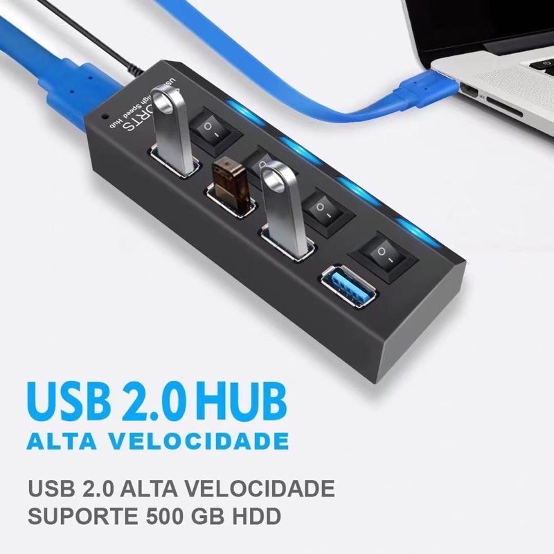 Hub Usb 2.0 4 Entradas Led Usb Pc - Splitter Converter Expansor Para Pc ...