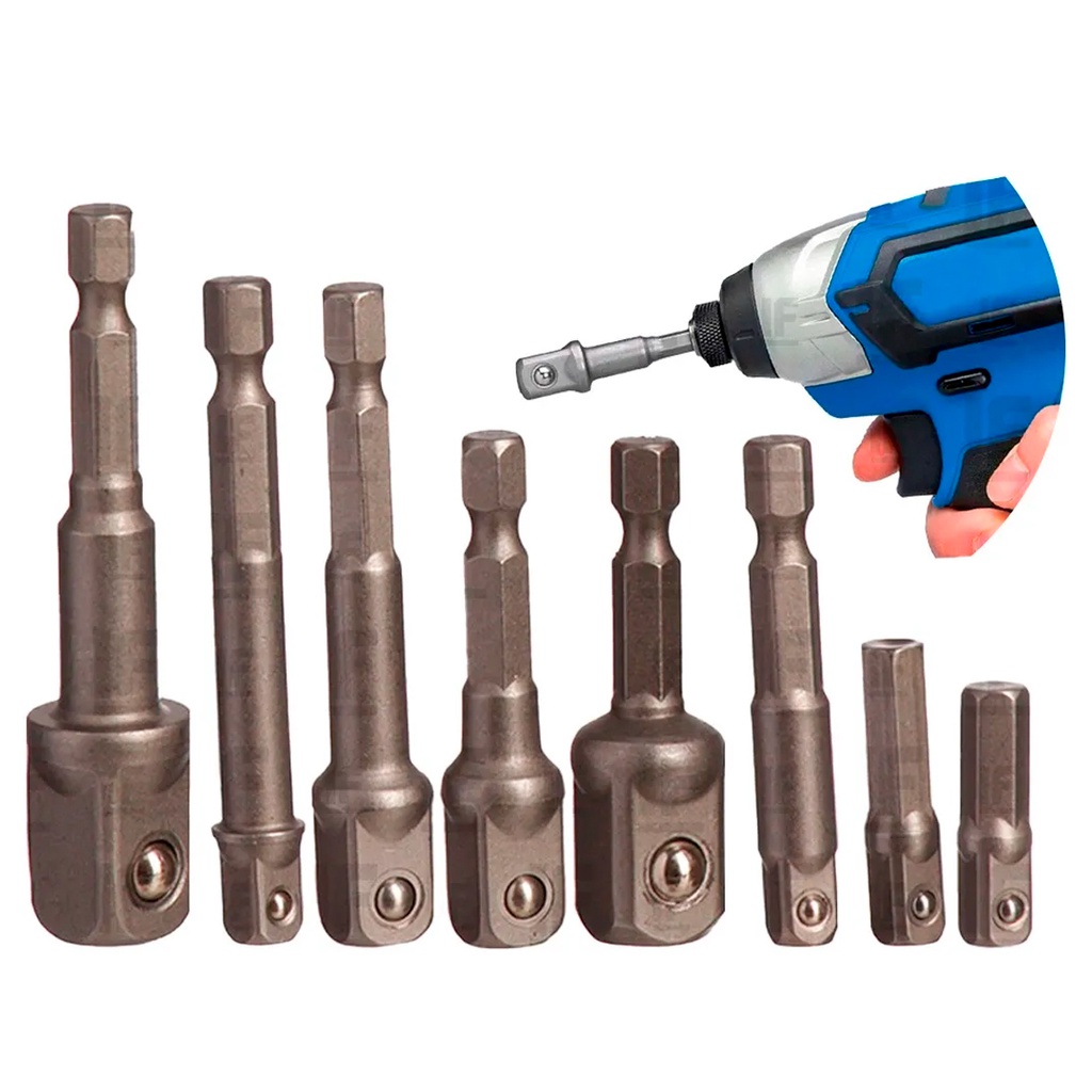 Kit 8 Adaptador Soquete Parafusadeira Furadeira 1/4 3/8 1/2 | Shopee Brasil