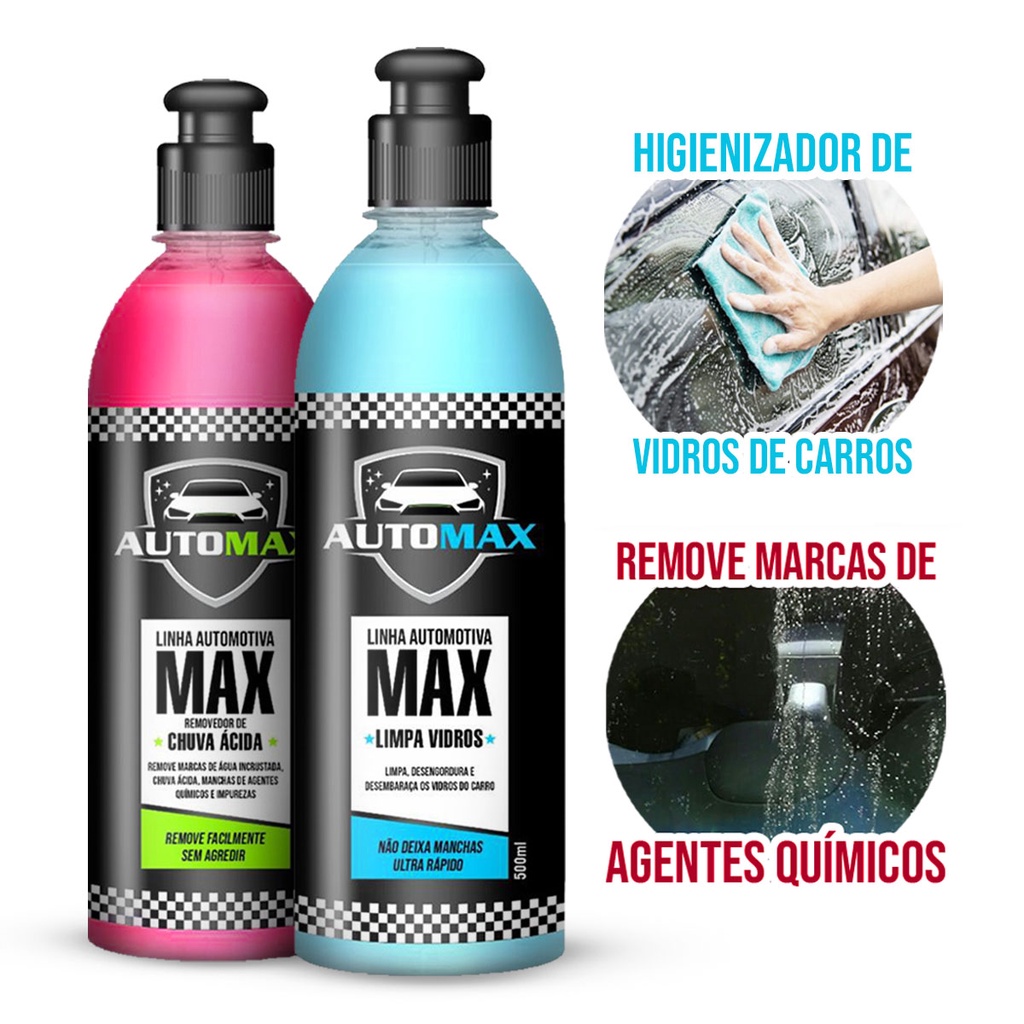 Kit Removedor de Chuva Acida + Limpa Vidros Automax 500 ML Tira Manchas ...