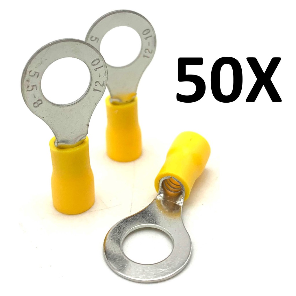 50X Terminal Pre Isolado Olhal 4mm A 6mm Amarelo Rv5.5-8 M8 (Pacote c ...