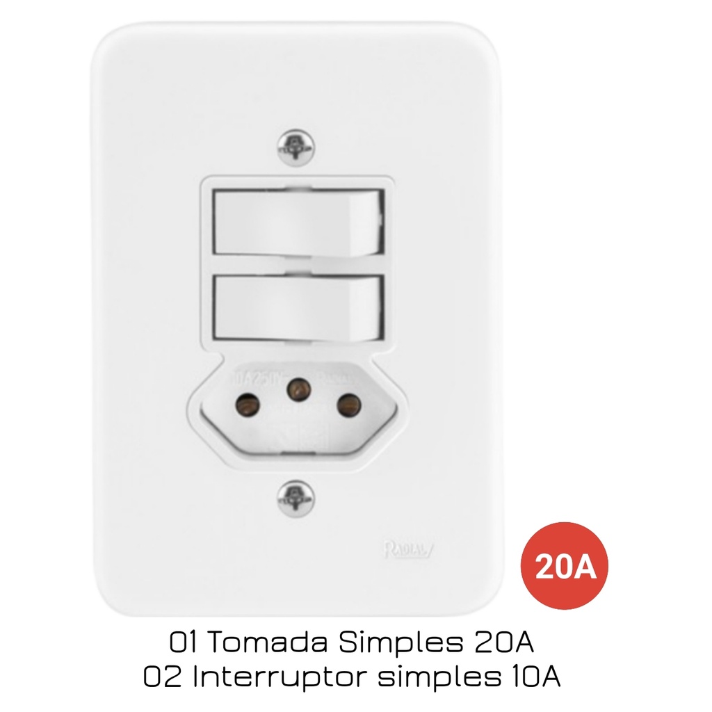 Conjunto 2 Interruptor Simples 1 Tomada 20A Linha Pollar Radial Selo do ...