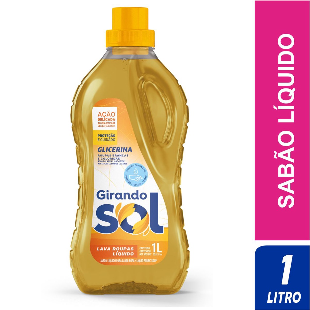 Lava Roupa Liquido Concentrado Girando Sol 1 litro Glicerina | Shopee ...