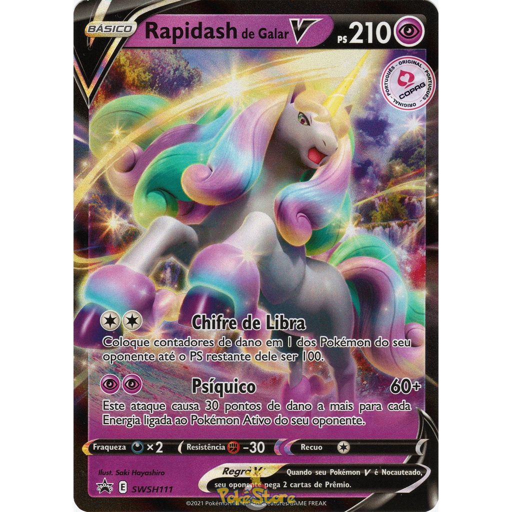 Carta Pokemon Rapidash de Galar V Português SWSH111 Card Original Copag ...