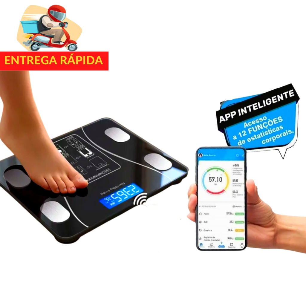Balança Digital Corporal Bioimpedância Bluetooth Alta Precisão 12 ...