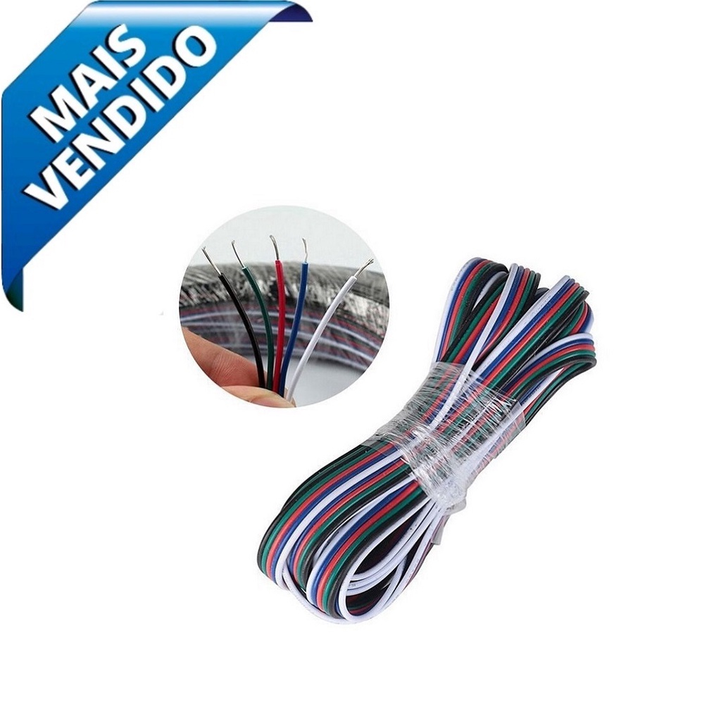 2 metros de Cabo Flat Fio Flexivel Para Fita Led Rgbw Colorida 5050 e 3528 5 Vias 22AWG ...