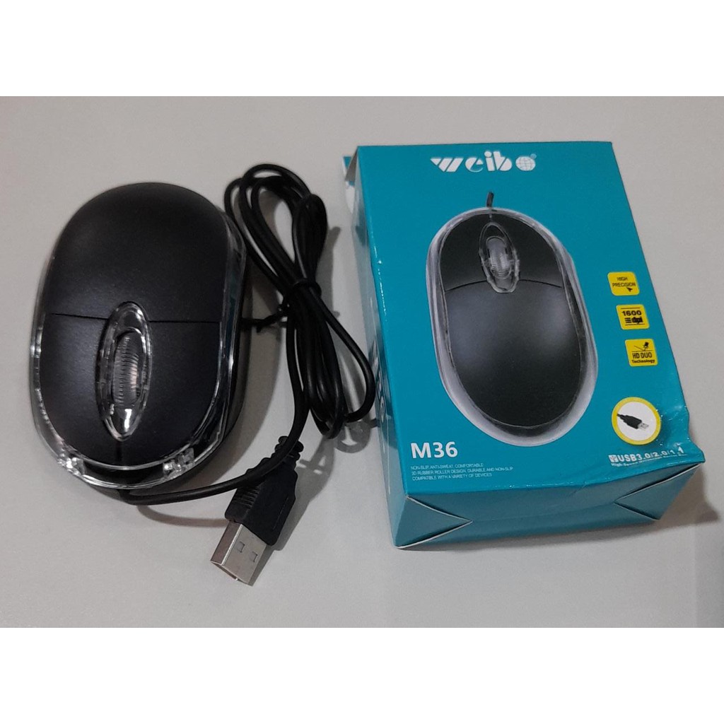 Mouse WEIBO m36 com fio preto | Shopee Brasil