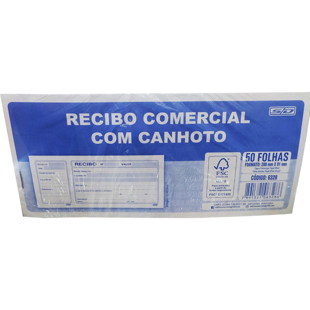 Recibo Comercial Com Canhoto C/50 Folhas 200mmx91mm São Domingos | Shopee Brasil