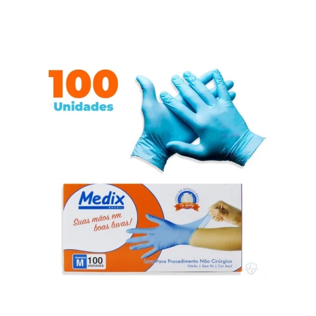 Luva Nitrilo Procedimento Nitrílica Azul Sem Pó LUVIX 100 Unidades ...