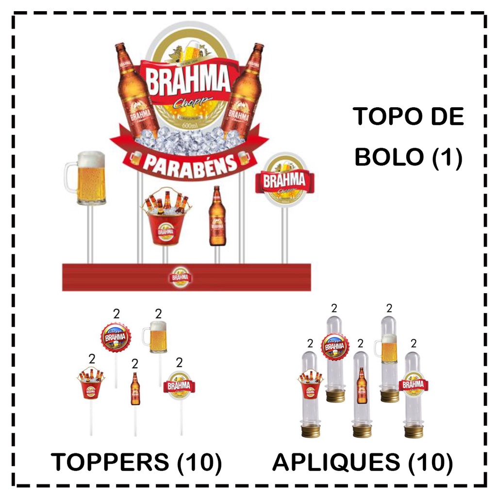 Topo de Bolo Brahma + Toppers para doces + Apliques para Lembrancinhas ...