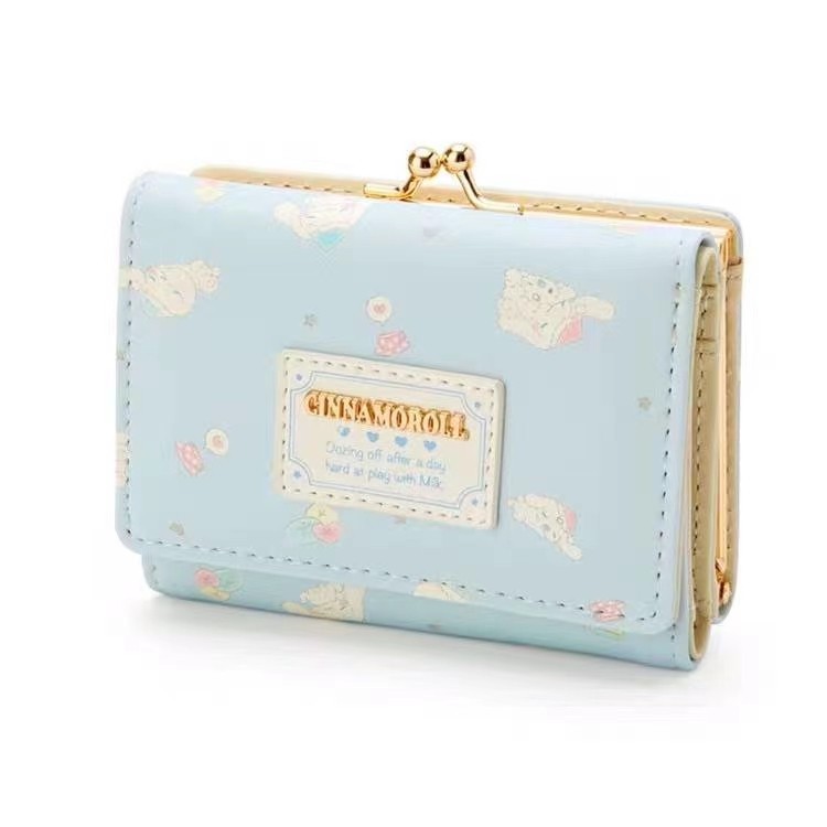 Cinnamoroll Small Wallet Short Purse Women Cute Blue PU Leather Tri ...