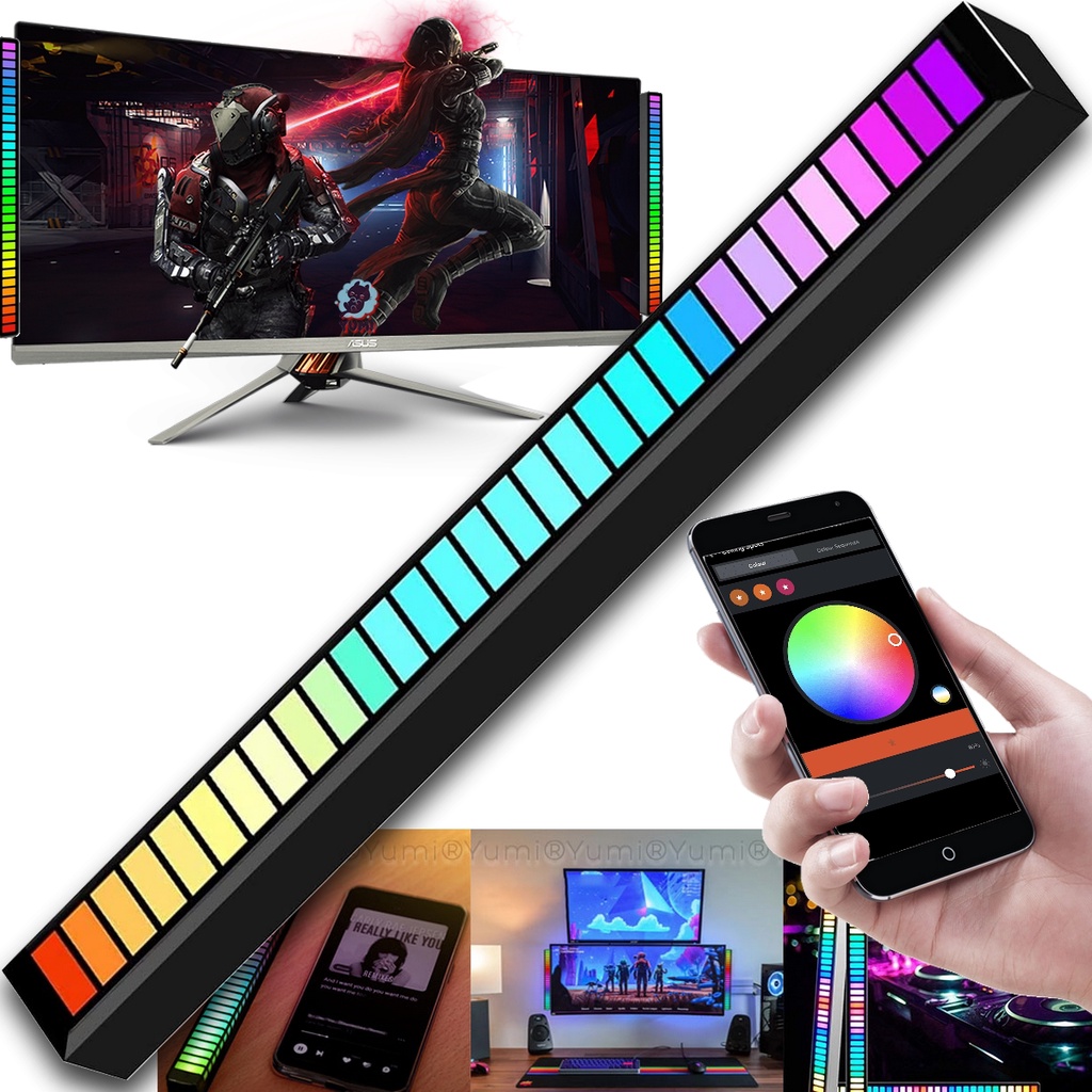 Luminária Barra Led Rítmico C/ Sensor Atmosfera Rgb Gamer Tv ...