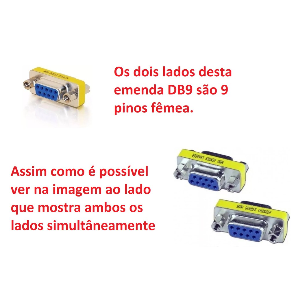 Adaptador Emenda Serial Db9 Femea X Femea 9 Pinos Rs232 CONECTOR RS485 ...